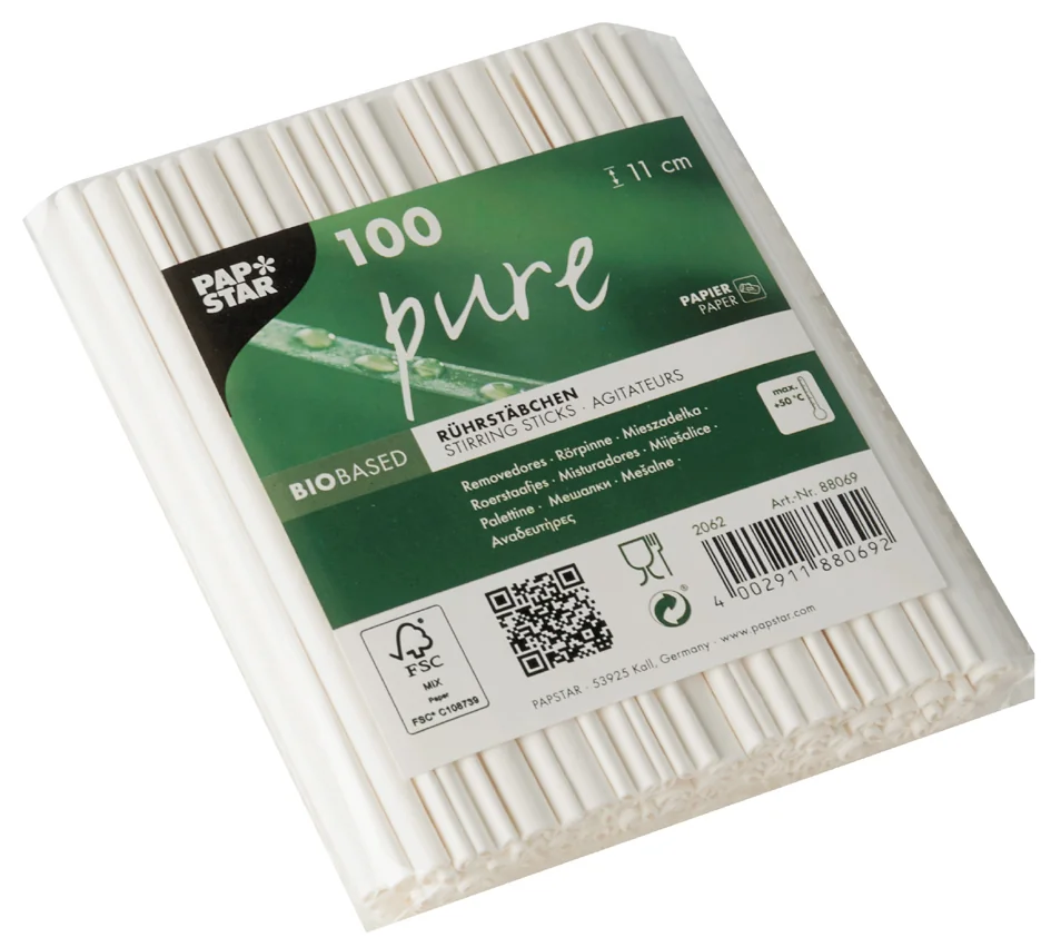 PAPSTAR Touillette en papier 'pure', longueur: 110 mm, blanc | Grand ...